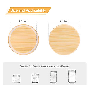SBMKK Bamboo Lids for Mason Jars Regular Mouth, 2.8inch /70mm Natural Decorative Wood Mason Jar Lids for Storage (regular mouth 6X)