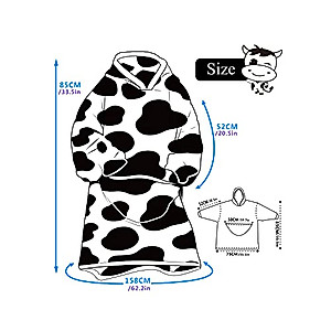IamaCos Wearable Blanket Hoodie Cow Spot, Oversized Pullovers Sherpa Blanket Sweatshirt, Warm Cozy Throw Blanket, Thick TV Blanket for Women Men, Sofa Napping Working Camping Trip, One Size Fits All