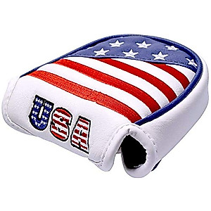 PLUSKER USA Golf Heel Shafted Mallet Putter Cover Magnetic Closure Stars and Stripes American Flag Synthetic Leather Patriotic Head Covers
