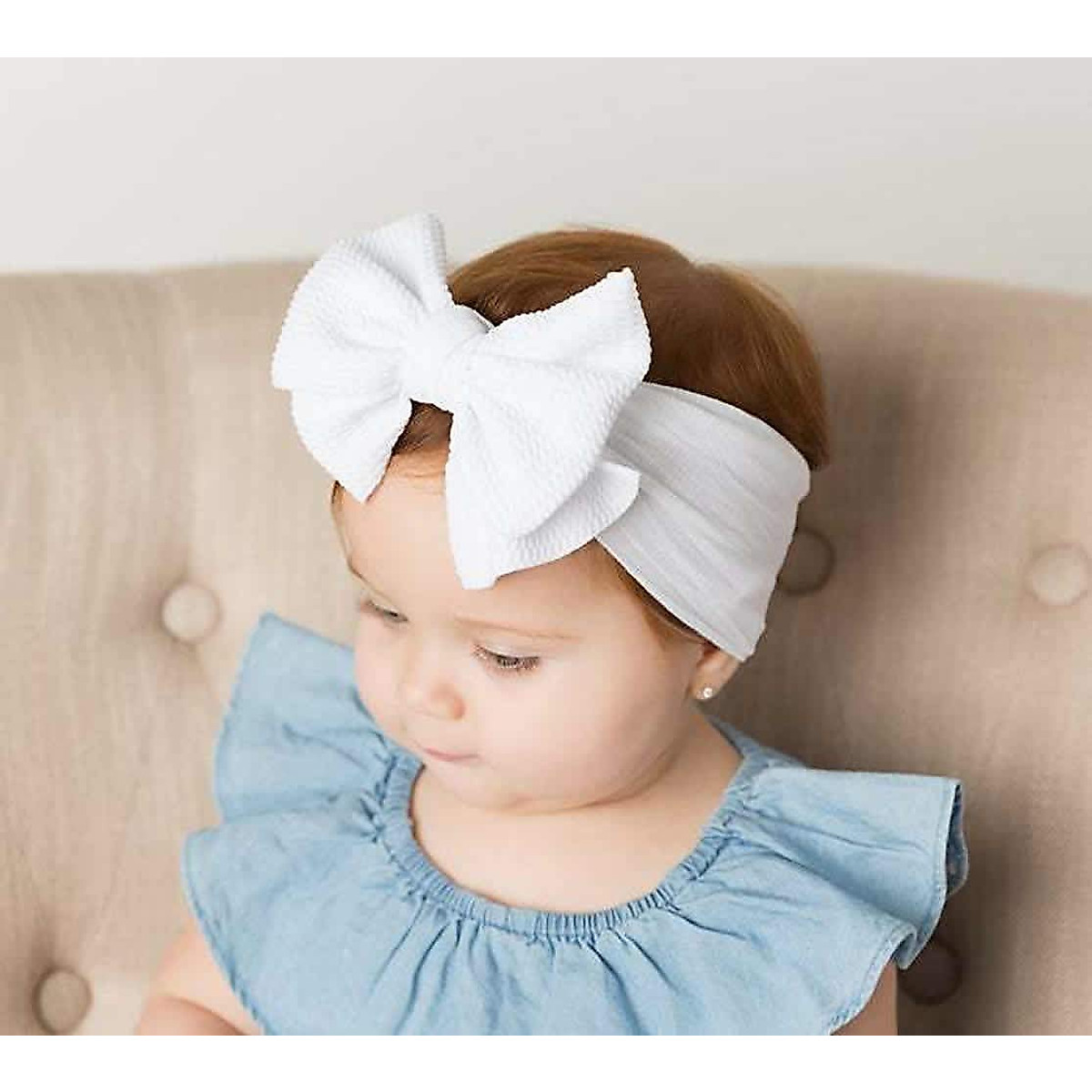 inSowni 8 Pack Big Bow Super Stretchy Nylon Headbands Turban Headwraps Hair Accessories for Baby Girls Toddlers Infants Kids