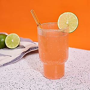 Sweeter Glass Drinking Straw Set | 3-Piece Sleek and Colorful Reusable Straws | 8MM x 10MM | Hot or Cold Drink | Eco-Friendly | Dishwasher Safe (Gold/Light Green/Orange)