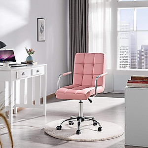 Yaheetech Desk Chairs with Wheels/Armrests Modern PU Leather Office Chair Height Adjustable Home Computer Executive Chair on Wheels 360° Swivel - Pink