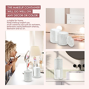 KEYPOWER Bling Rhinestone Cotton Ball Pad Swabs Make Up Pads Dispenser Holder Acrylic Jar with Lid Multi-function Organizer Container (White)