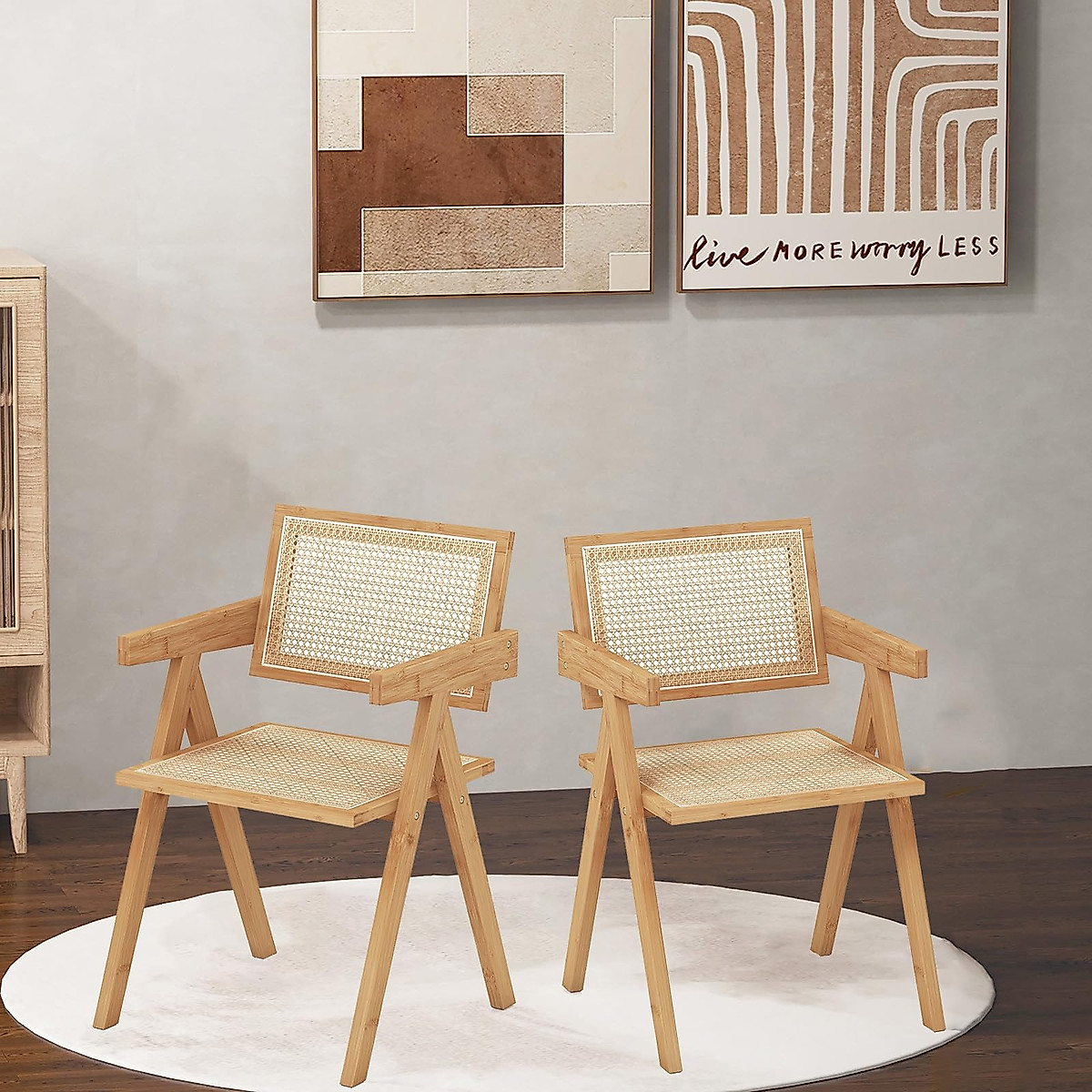 UJOYPAD Rattan Accent Chairs Set of 2,Mid Century Rattan Dining Chairs W/Bamboo Frame,High Back Lounge Armchair W/Anti-Slip Foot Pads,Rattan Side Chair for Dining Room,Living Room,Bedroom