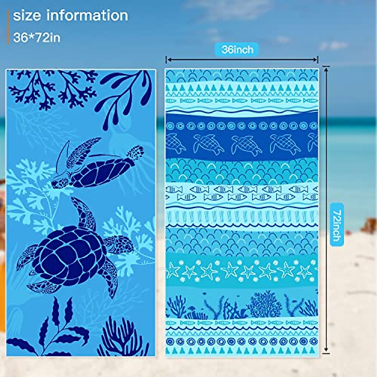 Airensky 2 Pack Microfiber Beach Towel, Oversized (72” x 36") Quick Dry Pool Towel, Sand Free Beach Towel, Super Absorbent Bath Towel, Soft Breathable and Lightweight for Beach, Swim, Hiking