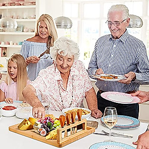 Bamboo Cheese Board Set, Charcuterie Platter and Serving Meat Board Including 4 Stainless Steel Knife and Serving Utensils, Unique Gifts for Christmas Wedding Birthday Anniversary(14''x11'')