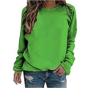 ZDRZK lightning deals of today zip up hoodies for women oversized Sweatshirt For Women Trendy 2023 Casual Solid Color Basic Pullover Tops Long Sleeve Crewneck Sweatshirts Regular Fit Green M