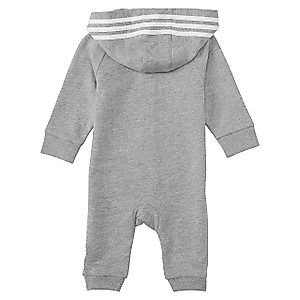 adidas Infant Boys Long Sleeve Zip Front Hooded Coveralls, Medium Grey Heather, 9M