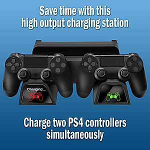 Deco Gear Vertical Dual Controller Charging Dock for PS4/ PS4 Slim/ PS4 Pro with 2 High Speed Cooling Fans and Slot for 12 Games
