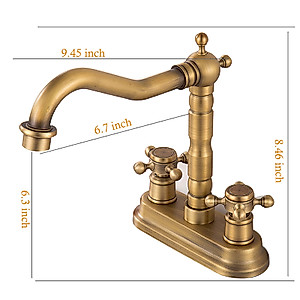 Chiczam Bathroom Faucet 4 Centerset 2 Handles Antique Brass Cross Knobs Basin Mixer Tap Three Holes Kitchen Lavatory Vanity Sink Faucet Deck Mounted