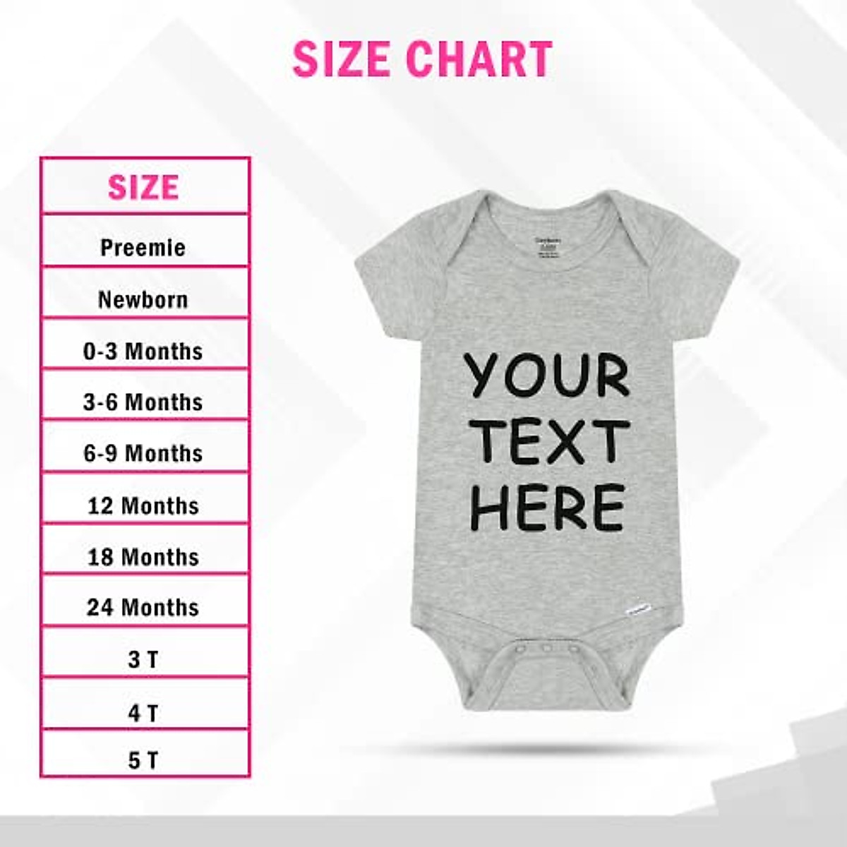 Personalized Unisex Baby Bodysuit - Custom Bodysuit with Name and Other Text on Front - Short Sleeve Personalized Baby Romper - Gray - 0-3 Months