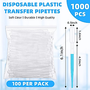 Buryeah 1000 Pcs Plastic Pipettes Droppers 3ml Disposable Transfer Pipettes Eye Dropper Small Graduated Pipettes Dropper for Science Laboratory, DIY Art, Essential Oils Makeup