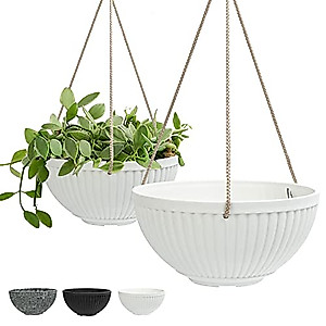 LaDoVita Large 10 Inch Hanging Planters Indoor with Pot, Hanging Pots for Plants, Outdoor Hanging Baskets, Hanging Flower Pot with Drainage Hole, Set of 2, Frosted White