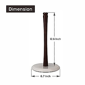 Marble Paper Towel Holder Countertop for Kitchen, Wood Paper Towel Holder Stand with No Wobbly Natural Marble Base, One Hand Pull & Tear - Black Brown