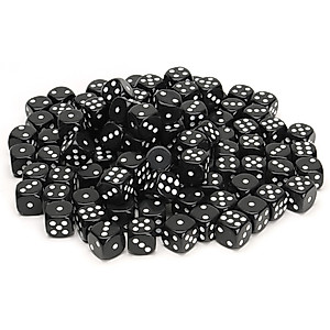 WE Games Bulk Black Dice Set - 100 Pack of Rounded Corner 6 Sided 16mm Dice for Dice Games, Casino Nights, and More