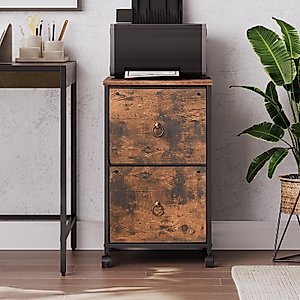 HOOBRO 2 Drawer Mobile File Cabinet, Rolling Printer Stand, Vertical Filing Cabinet, Office Cabinet, Filing Cabinet for Home Office, A4/Letter Size, Nonwovens Drawer, Rustic Brown BF20WJ01