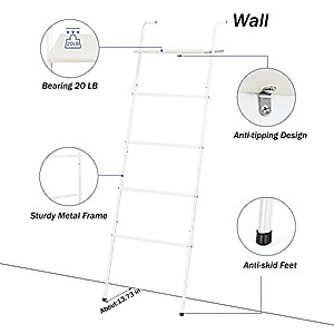 Farmhouse Blanket Ladder, Ladder Towel Rack Decorative Towel Ladder with Storage Shelf, Rustic Blanket Ladder Shelf for Living Room, Blanket Storage Rack, White