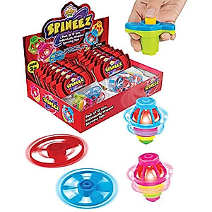 IPIDIPI TOYS Light Up Spinning Tops and Flying Saucer Disc - UFO Light Up Spinner Toy - Kids Party Favors, Goodie Bags Stuffers, School Prize Box Toys, Goodie Bag Fillers (Red, Set of 12, 36 PCs)