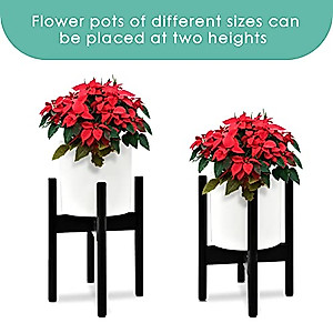 AUGOSTA Bamboo Adjustable Planter Tray Included, Mid Century Modern Indoor Plant Stand, Fit 8 9 10 11 12 inch Pots, Plant Pot Not Included (Black)