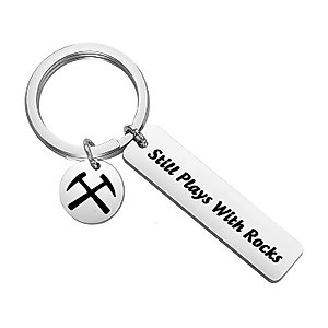 HOLLP Geology Jewelry Retirement Gift Still Plays with Rocks Keychain for Geologist (Still Plays With Rocks)