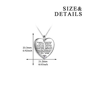 YFN Sterling Silver Always Remember You are Braver Than You Believe Jewelry Pendant Necklace Inspirational Gifts (White)