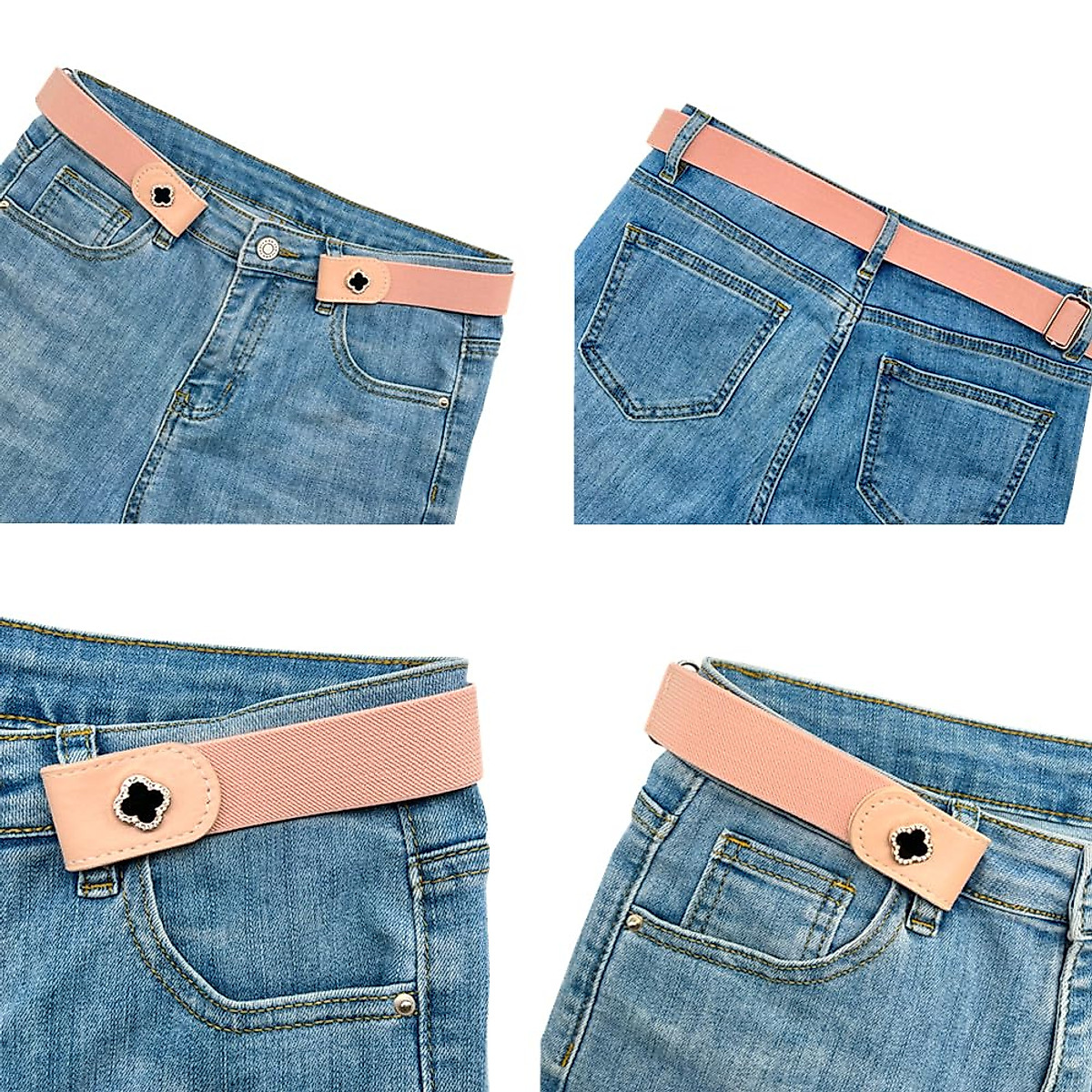 Kawuwa 4 Pieces Buckle Free Stretch Belt Comfortable Invisible Elastic Belt Adjustable Belt (Mac A Series)