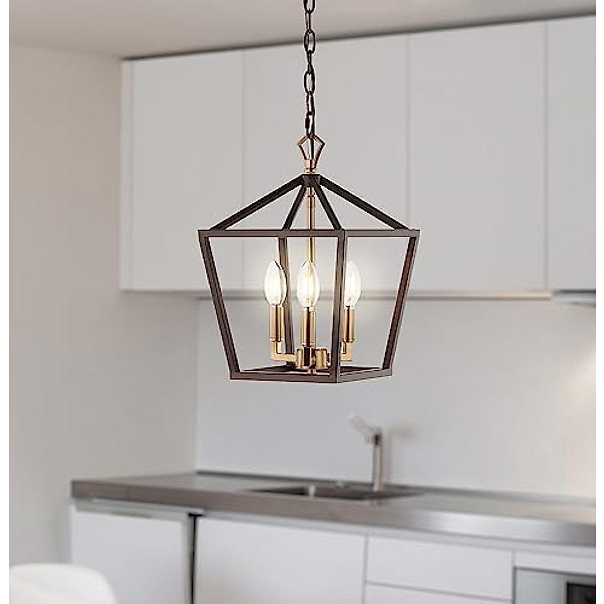 JONATHAN Y JYL7601D Ojai 10" 3-Light Iron Classic Modern Lantern Bohemian, Cottage, Farmhouse, Rustic, Transitional LED Pendant, Oil Rubbed Bronze/Brass Gold