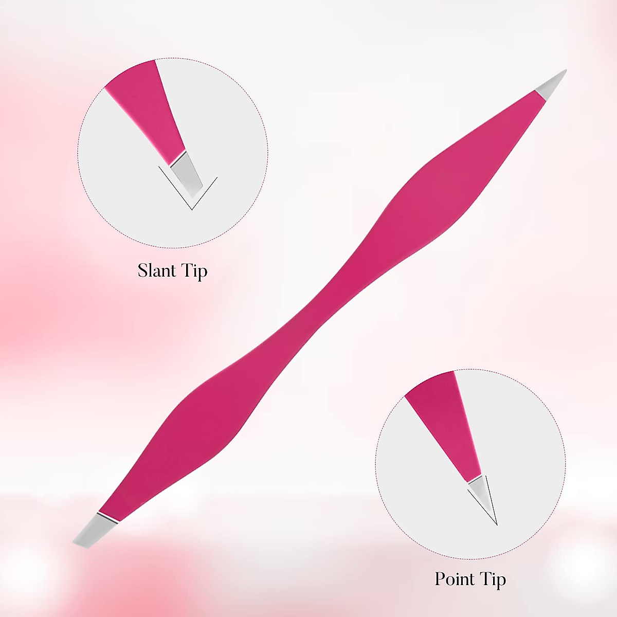 NUOMI 2 Pack Eyebrow Tweezers Double Ends Stainless Steel Tweezers Makeup Tools with Slant/Pointed Tips for Removing Facial Hair, Ingrown Hair, Pink and Black