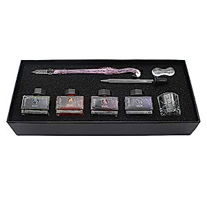 XIAOYU 8 Pcs Handmade Glass Dip Pen Calligraphy Pens Set High Borosilicate Glass Signature Pen with Ink(15ML) - Pink