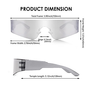 NULOOQ Y2K Rimless Futuristic Wrap Around Sunglasses Women Men, Trendy Cyberpunk Visor Sunglasses Monoblock Cyclops Shades (Black/Gray + Silver/Silver Mirrored) - 2 Pack