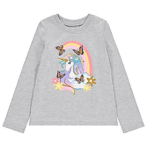 BTween Girls 4-Pack Long Sleeve Graphic T-Shirts - Cotton Blend, Fun & Vibrant Designs, Blue, 10/12
