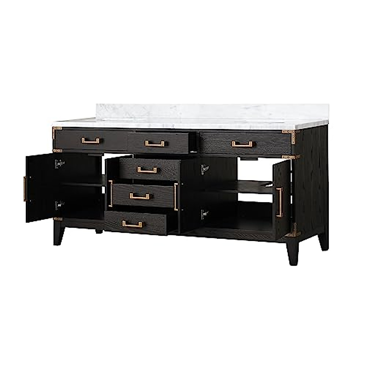 Bell+Modern Harbor 72 in W x 22 in D Black Oak Double Bath Vanity and Carrara Marble Top