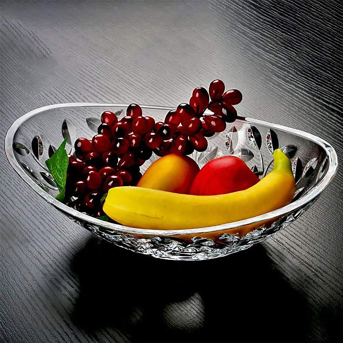 Elegant Crystal Serving Oval Bowl with Beautiful leaf design, Centerpiece For Home,Office,Wedding Decor, Fruit, Snack, Dessert, Server