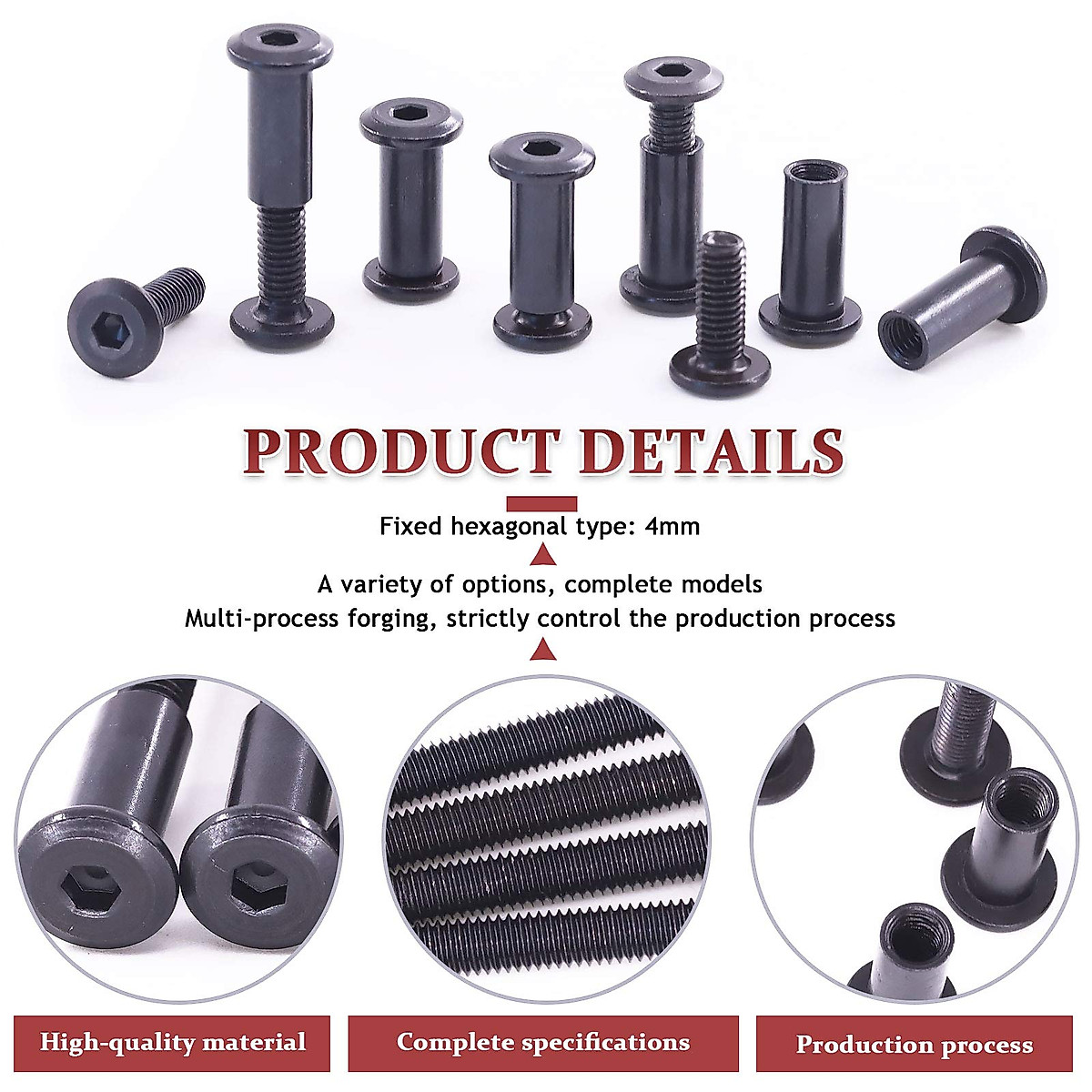 Hilitchi 120Pcs M6 Hex Drive Socket Cap Bolts Kit Countersunk Head Screws Bolts Dowel Barrel Nuts Crib Bolts Nuts Assortment Kit for Furniture Hardware Fitting (16/20/25/30/35mm)