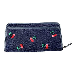 Kate Spade New York Ella Large Cherry Embroidered Denim Continental Wallet