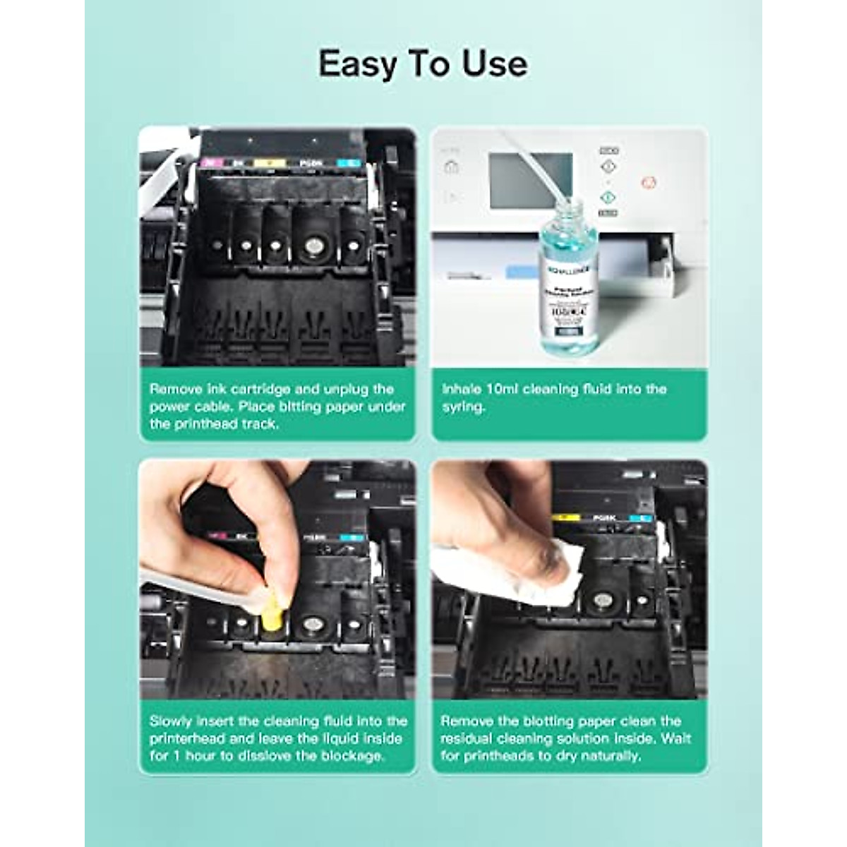 ECHALLENGE Printer Cleaning Kit Inkjet Printer Head Cleaning 100ML Kit -2 Pack for HP Brother Canon 8600 8610 6700 6900 Epson et-2720 et-2750 WF-7710 WF-3640 Liquid Printers Nozzle (Cyan, 200ML)