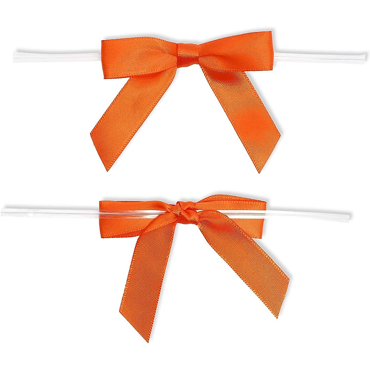 100 Pack Orange Bow Twist Ties for Treat Bags, 3-Inch Pre-tied Satin Ribbons for Crafts, Gift Wrap, Themed Party Favors, Baked Goods