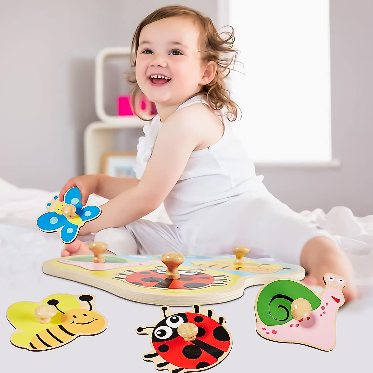 Wooden Puzzles for Toddlers 1-3 Animal Shape Chunky Puzzles 3 Pack Peg Puzzles for 12-18 Months Birthday Gifts for Preschool Boys and Girls Montessori Toys