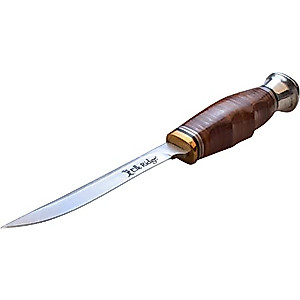 Elk Ridge - Outdoors OUTSKIRT Fixed Blade Knife - 7.0-in Overall, Satin Finish Stainless Steel Skinner Blade, Stacked Leather Handle, Includes Leather Sheath, Hunting, Camping, EDC - ER-200-31LBR
