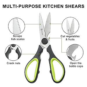 PAUDIN Kitchen Shears, Premium Stainless Steel & Ultra Sharp Shears Come Apart with Comfortable Grip, Multipurpose Utility Food Scissors for Meat, Pizza, Chicken, Fish, Salad, Herbs, BBQ, Black Green