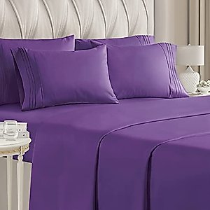 CGK Unlimited Queen Size Sheet Set - 6 Piece Set - Hotel Luxury Bed Sheets - Extra Soft - Deep Pockets - Easy Fit - Breathable & Cooling Sheets - Wrinkle Free - Comfy - Purple Bed Sheets - Queen 6 PC