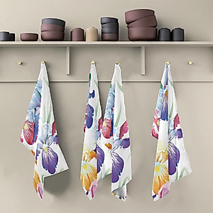 Kigai Kitchen Dish Towels Purple Iris Flower Soft Tea Towel Set of 4 Absorbent Dishcloths Hand Towels for Dish Clean Cloth 28" x 18"