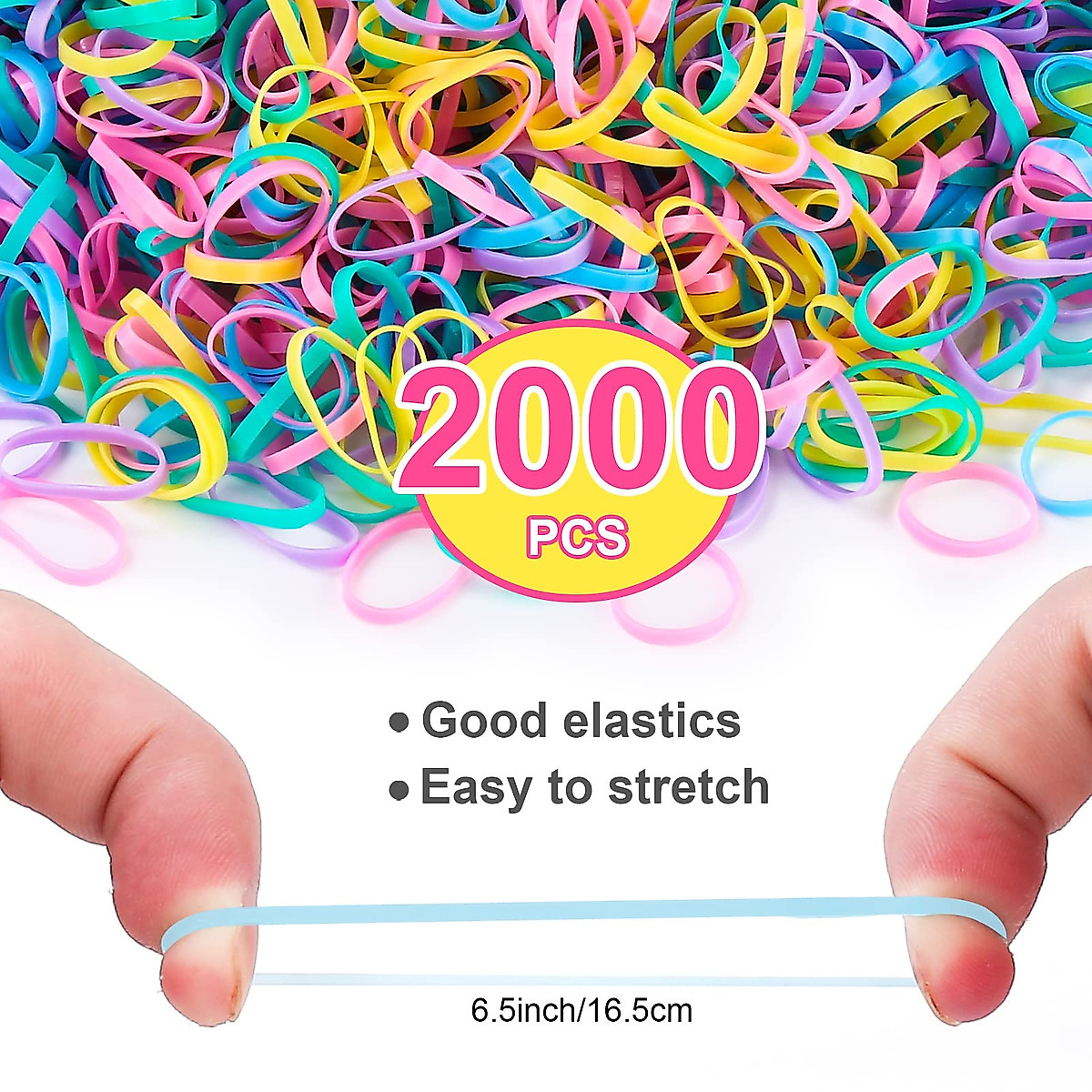 2000 PCS Mini Small Rubber Bands for Hair, Tiny Colorful Hair Elastics, Hair Rubber Bands for Girls Toddler Kids Baby, Premium Elastic Hair Ties with 2 PCS Topsy Tail Hair Tools, YLYL