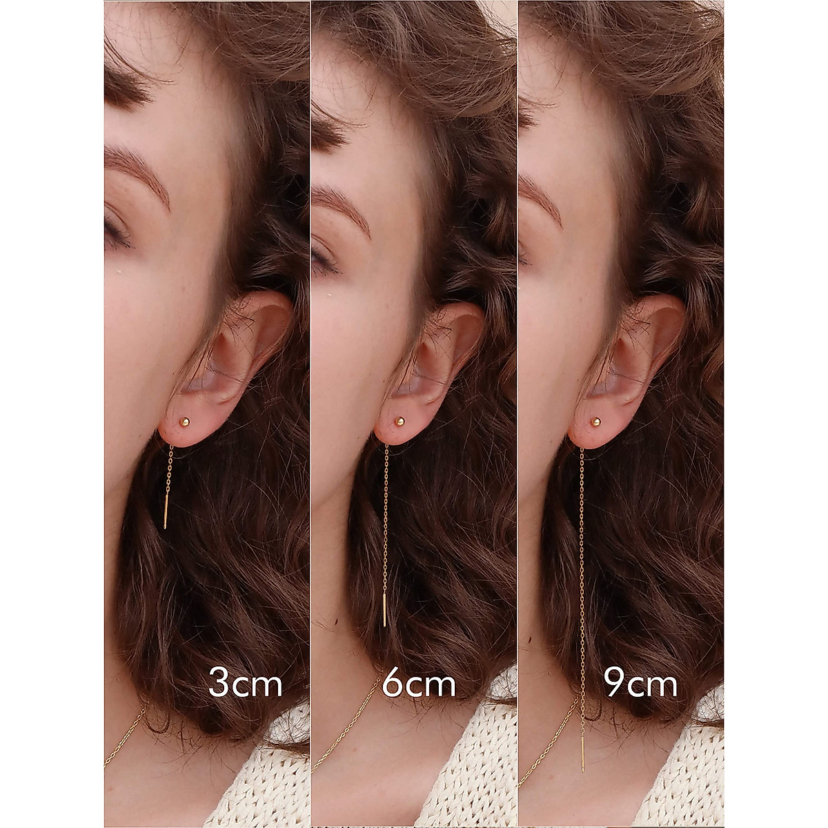 S.Leaf Threader Earrings for Women Threader Earrings Sterling Silver Chain Earrings Tassel Earrings Gold Earrings for Women 3cm