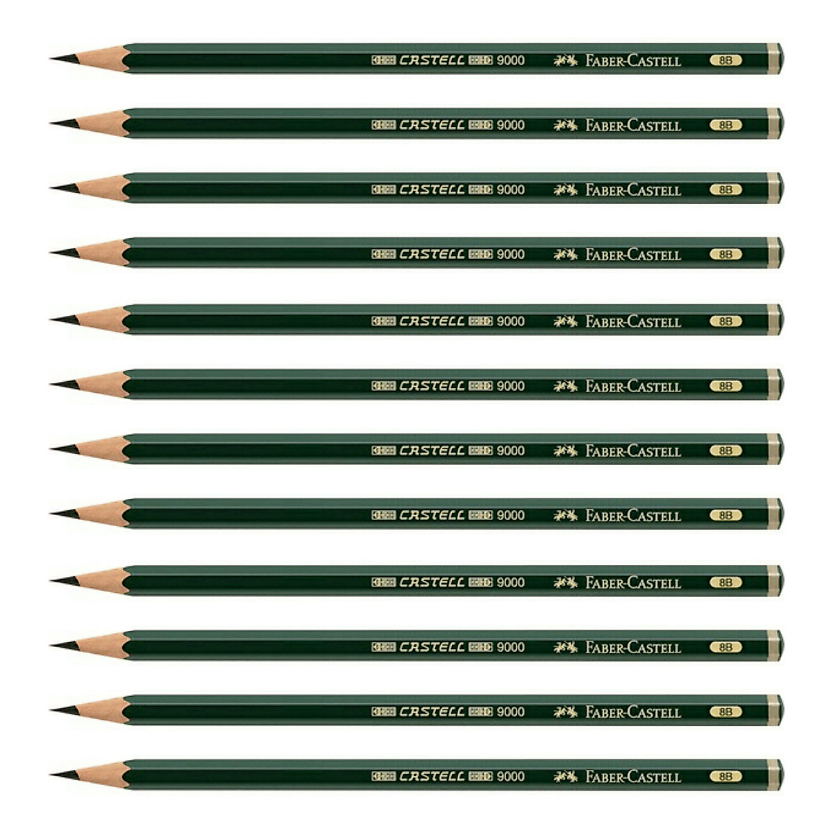 Faber-Castell pencils, Castell 9000 graphite pencils, 8B Pre-sharpened Black lead pencils for sketch, shading, drawing, artist - box of 12 (8B)