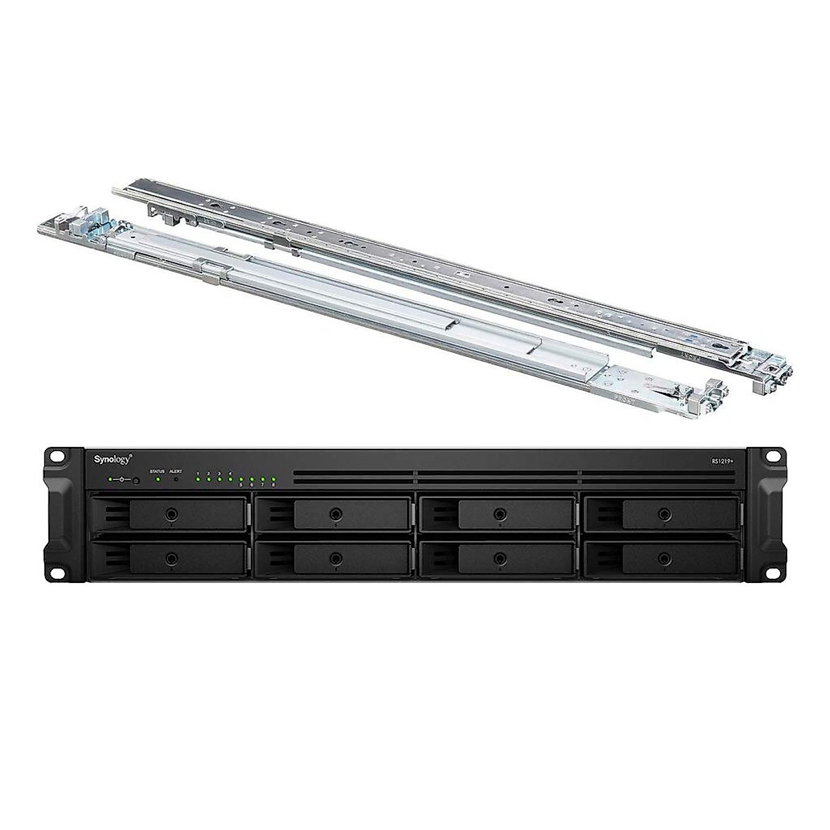 Synology RackStation RS1219+ NAS Server Bundle with Rail Kit, Intel Atom C2538 Quad-Core, 8GB DDR3 Synology SDRAM, 512GB SSD, 12TB SATA HDD, Synology DSM Software
