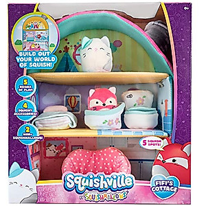 Squishville by Squishmallow Fifi’s Cottage Townhouse, 2” Blair and Fifi Soft Mini-Squishmallow and 4 Plush Furniture Accessories, Irresistibly Soft Toys, 3 Floors to Explore, Amazon Exclusive