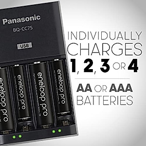 Panasonic K-KJ75KHC66A eneloop pro High Capacity Rechargeable Batteries Power Pack 6AA, 6AAA, Advanced Battery Charger with USB Charging Port and Plastic Storage Case