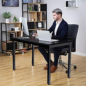 Home Office Desktop Computer Desk, Home Study Writing Table Computer Gaming Table PC Laptop Table, 47/55inch Student Study Workstation Reading Writing Desk for Bedroom Living Room (Black, 47 inch)