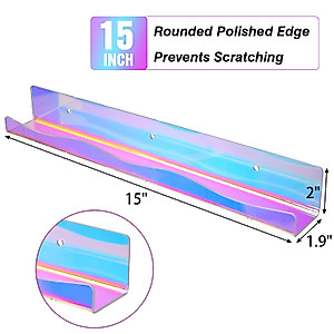 Fixwal 15 Inch Nail Polish Rack Wall Mounted Shelf, 6 Pack Clear Rainbow Iridescent Clear Acrylic Floating Display Shelves, Wall Mounted Rack for Nail Techs, Kids Wall Shelves, Display for Wall